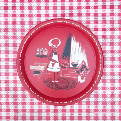 50s Tin Tray Marcelline Stoyke Red And Black 1950s Platter Mid