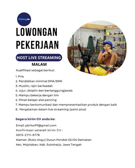 Lowongan Kerja Desember 2022 Host Live Streaming Fishing In Di Solo