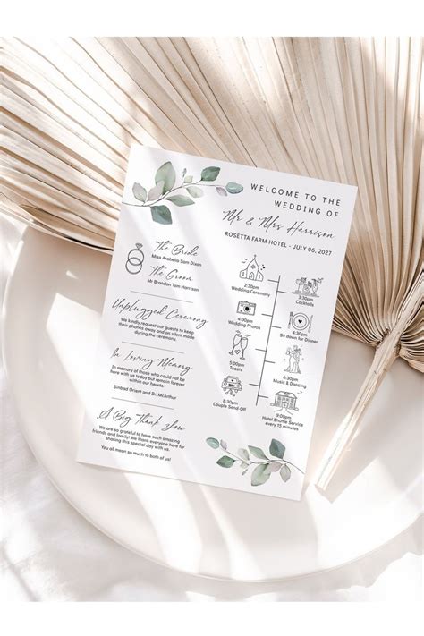 Leaf And Gold Wedding Timeline Program Template Wedding Infographic