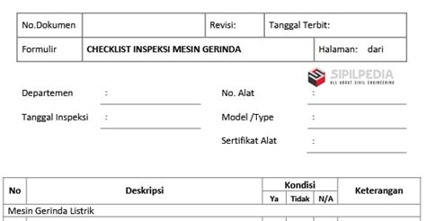 Checklist Inspeksi Mesin Gerinda Sipilpedia