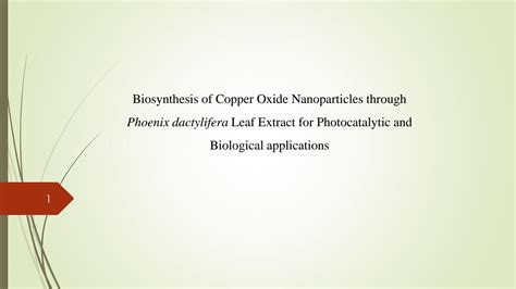Solution Biosynthesis Of Copper Oxide Nanoparticles Through Phoenix Dactylifera Leaf Extract