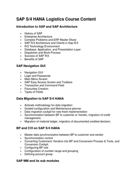 S4 Hana Course Pdf Sap Se Logistics