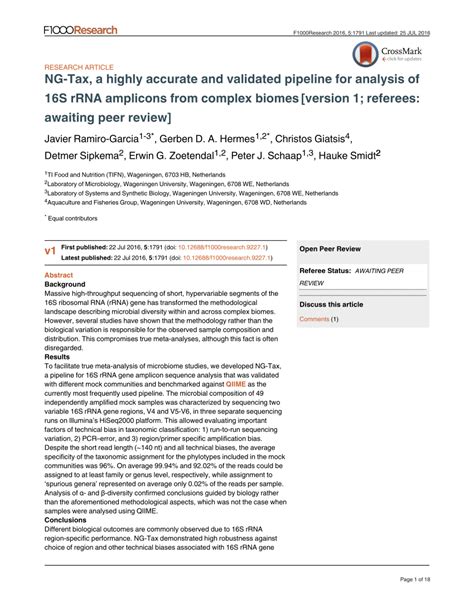 Pdf Ng Tax A Highly Accurate And Validated Pipeline For Analysis Of 16s Rrna Amplicons From