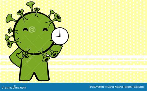 Clock Covid Cacharacter Cartoon Background Illustration Card