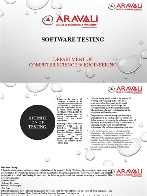 software testing department of computer science and engineering pdf