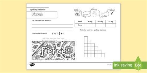 Fierce Spelling Practice Worksheet Teacher Made Twinkl