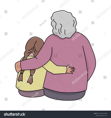Grandmother Hugging Granddaughter Back View Vector Stock Vector