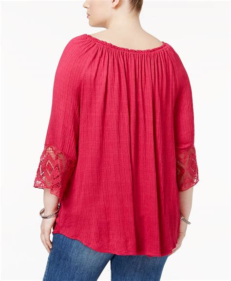 Eyeshadow Trendy Plus Size Lace Trim Peasant Top Macys
