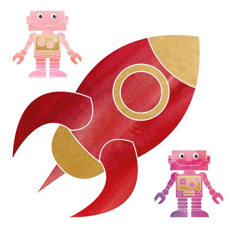 Robot And Rocket Clipart Set Cute Space Images Instant Etsy