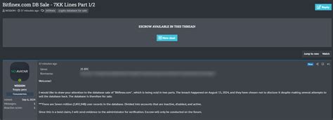 A Threat Actor Is Allegedly Selling The Database To Bitfinex