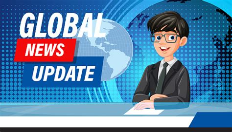 현대적인 스튜디오 환경에서 뉴스 앵커의 벡터 일러스트레이션 생생한 색상과 디지털 세계지도 배경을 특징으로합니다 고객 참여에 대한 스톡 벡터 아트 및 기타 이미지 Istock