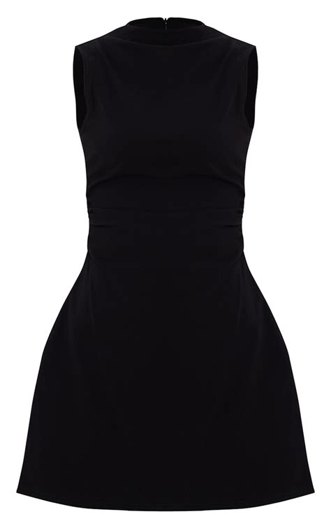 Black Stretch Woven Ruched Detail Bodycon Dress Dresses