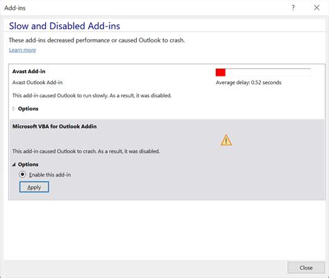 Vba For Outlook Add In Disabled Because Add In Caused Outlook To Crash