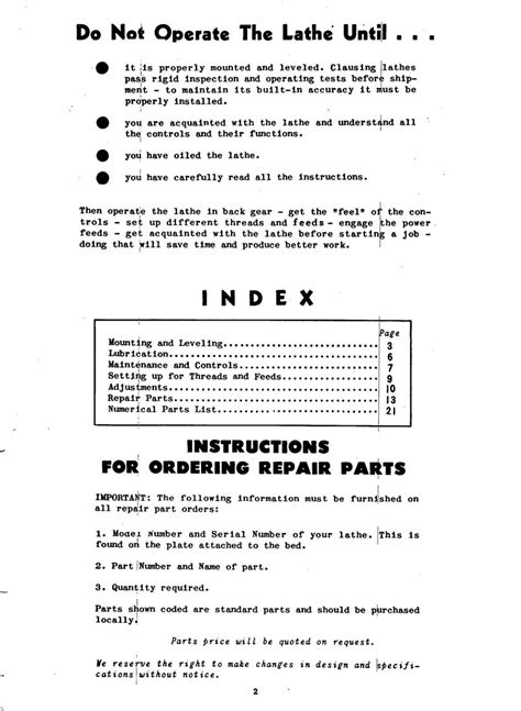 Operator Instruction And Parts Manual Clausing 4800 Series 12 Lathes