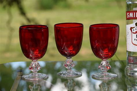 Vintage Ruby Red Cocktail ~ Wine Glasses Set Of 4 Bryce Aquarius Ruby