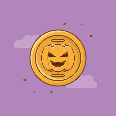 Pumpkin Coin Cartoon Icon Illustration For Halloween Celebration