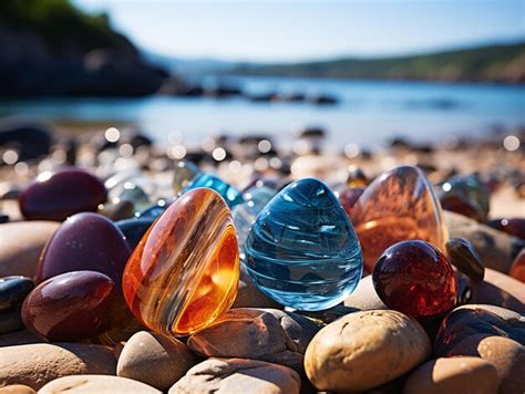 Premium Ai Image Colorful Sea Glass On The Beach Gemstone Generative Ai