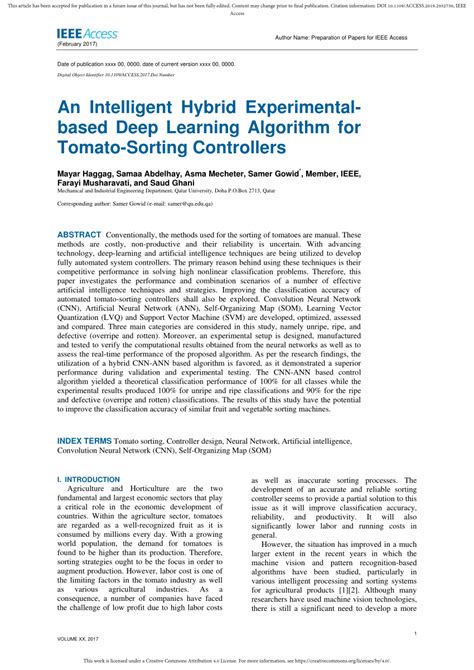 Pdf An Intelligent Hybrid Experimental Based Deep Learning Algorithm For Tomato Sorting