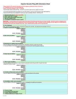 Fillable Online Importer Security Filing ISF Information Sheet Fax