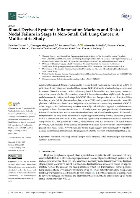 Pdf Blood Derived Systemic Inflammation Markers And Risk Of Nodal