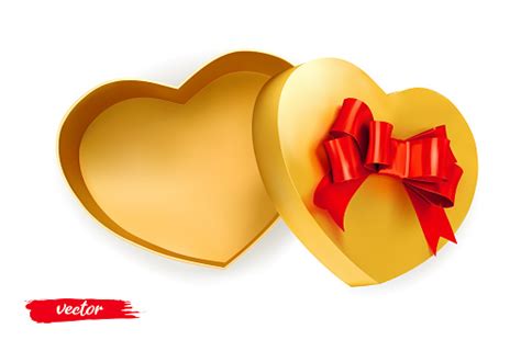 흰색 배경에 빨간 활골드 빈 상자 심장 기프트 박스를 엽니다 3d 사실적 벡터 로맨틱한 휴일은 하트 모양을 제공합니다 벡터 그림입니다 열다에 대한 스톡 벡터 아트 및 기타