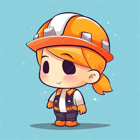 Cute Kawaii Engineer Labor Chibi Mascot Vector Cartoon Style Premium Ai Generated Vector