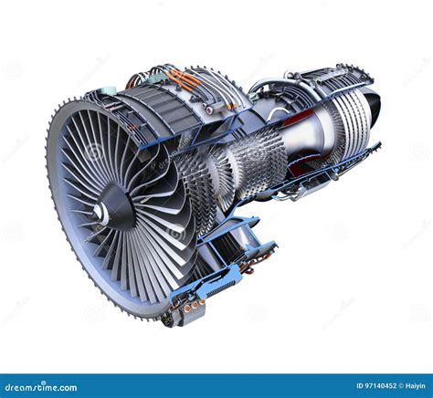 Cross Section Of Turbofan Jet Engine Isolated On White Background Stock