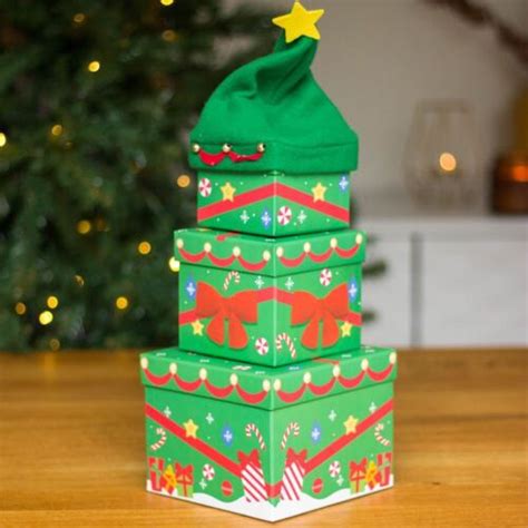 Stackable Christmas Tree T Boxes Nested Santa 3 Tier Stacking Set Gajet
