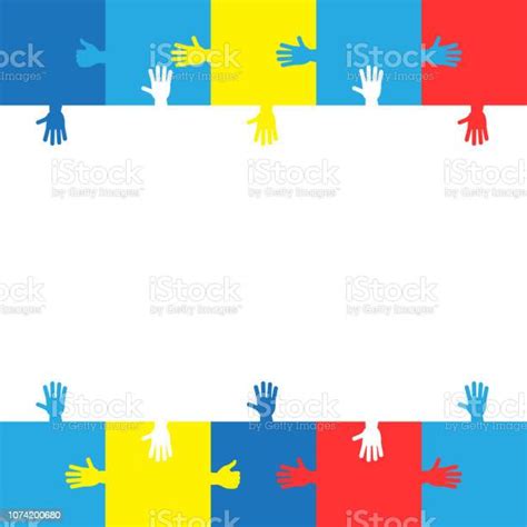 세계 자폐증 인식의 날입니다 손와 퍼즐을 화려한 벡터 배경 자폐증의 상징입니다 퍼즐 고 손입니다 의료 평면 그림입니다 건강 관리입니다 자폐증 기호 0명에 대한 스톡 벡터