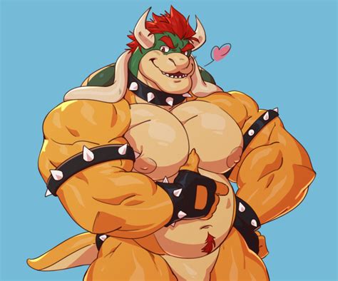 Rule 34 1boy Bara Blue Background Bowser Chesschirebacon Fingerless
