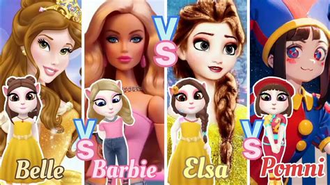My Talking Angela Belle Vs Barbie Vs Elsa Vs Pomni Cosplay YouTube