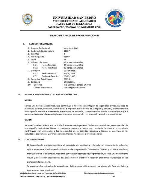 Silabo De Taller De Programacion Ii Pdf