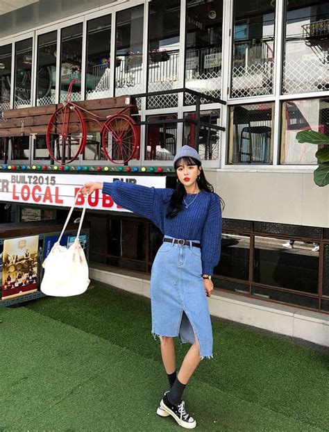 Bí Quyết Diện Chân Váy Jean Dài Trẻ Xinh Thanh Lịch Tuyệt đối Cute College Outfits Korean