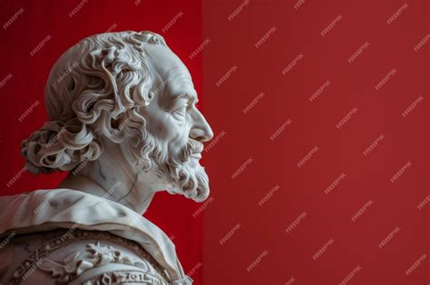 Sculpture Of Descartes On Red Background A Stunning Sculpture Of