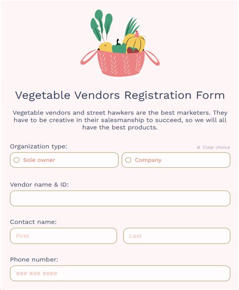 Free Vegetable Vendors Registration Form Template