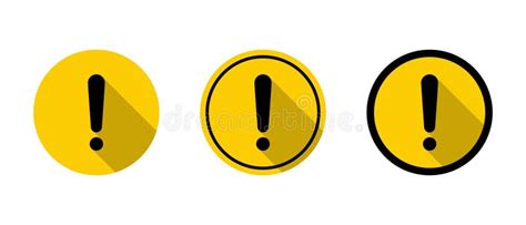 Circle Warning Caution Sign Icon Set With Long Shadow Stock Vector