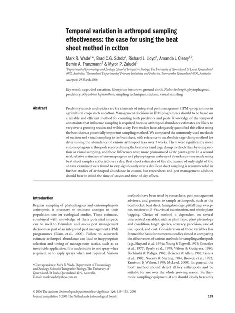 Temporal Variation In Arthropod Sampling Effectiveness The Case For