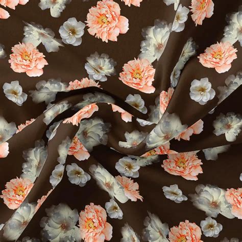 Digital Printed Muslin Fabric Floral Pattern Brown Unstitched