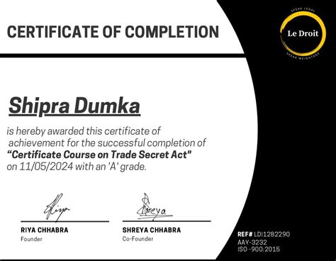 Completed Trade Secret Program By Le Droit Shipra Dumka Posted On The