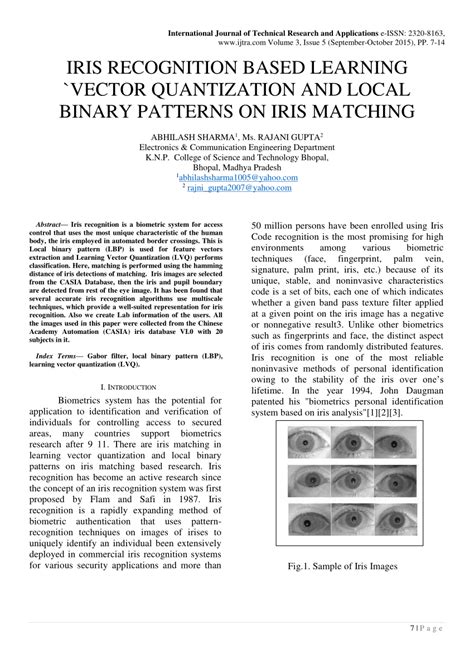 Pdf Iris Recognition Based Learning`vector Quantization And Local Binary Patterns On Iris Matching