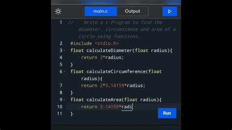 How To Write A C Program To Find The Diameter Circumference And Area