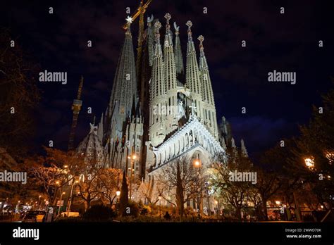 Kirchtürme Passionsfassade Sagrada Familia Basilica Von Antoni Gaudi