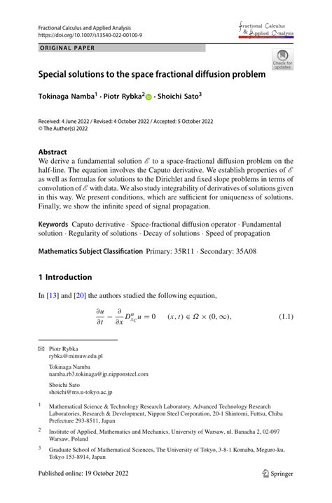 Pdf Special Solutions To The Space Fractional Diffusion Problem