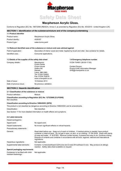 Macpherson Acrylic Gloss Msds Download