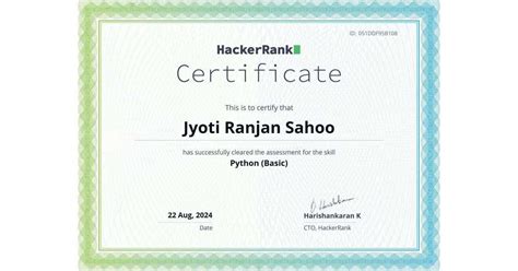 Jyoti Ranjan Sahoo On Linkedin Hackerrank Skill Certificate