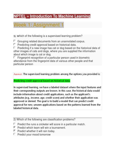 Introduction To Machine Learning Week 1 Assignment 1 Graded Pdf