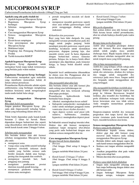 Mucoprom Syrup Carbocisteinepromethazine Xepa Soul Pattinson Malaysia Sdn Bhd 24aug2015 Bm Pdf
