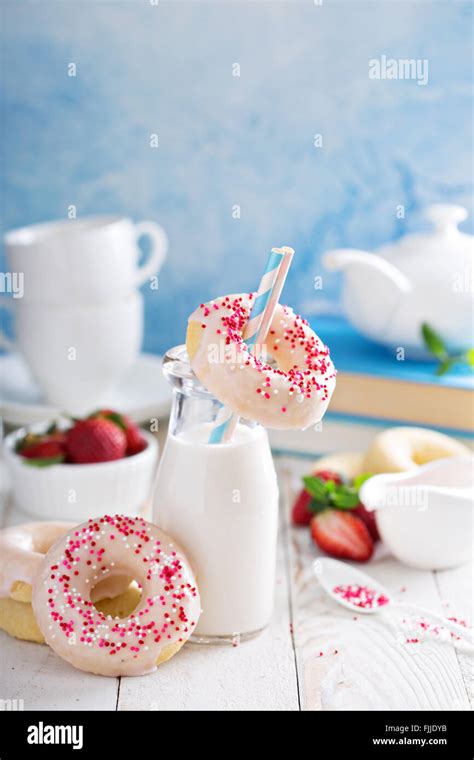 Baked Donuts With Pink Glaze Stock Photo Alamy