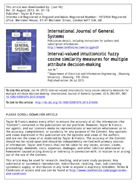 Pdf Interval Valued Intuitionistic Fuzzy Cosine Similarity Measures