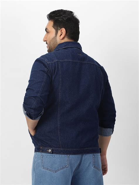 Plus Mens Blue Regular Fit Washed Full Sleeve Denim Jacket Urbano